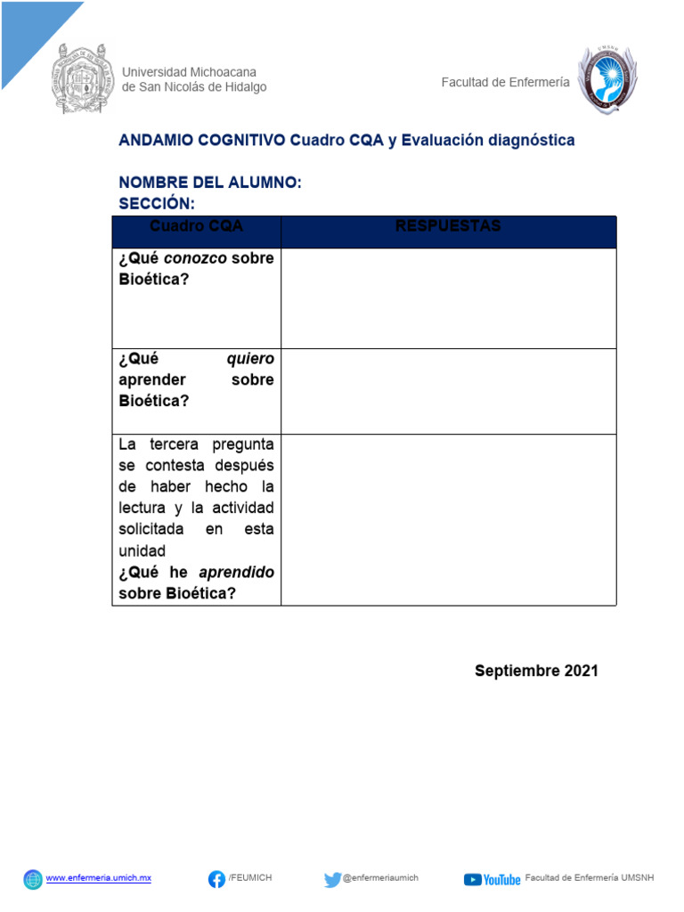 ANDAMIO COGNITIVO Cuadro CQA y Evaluación Diagnóstica | PDF