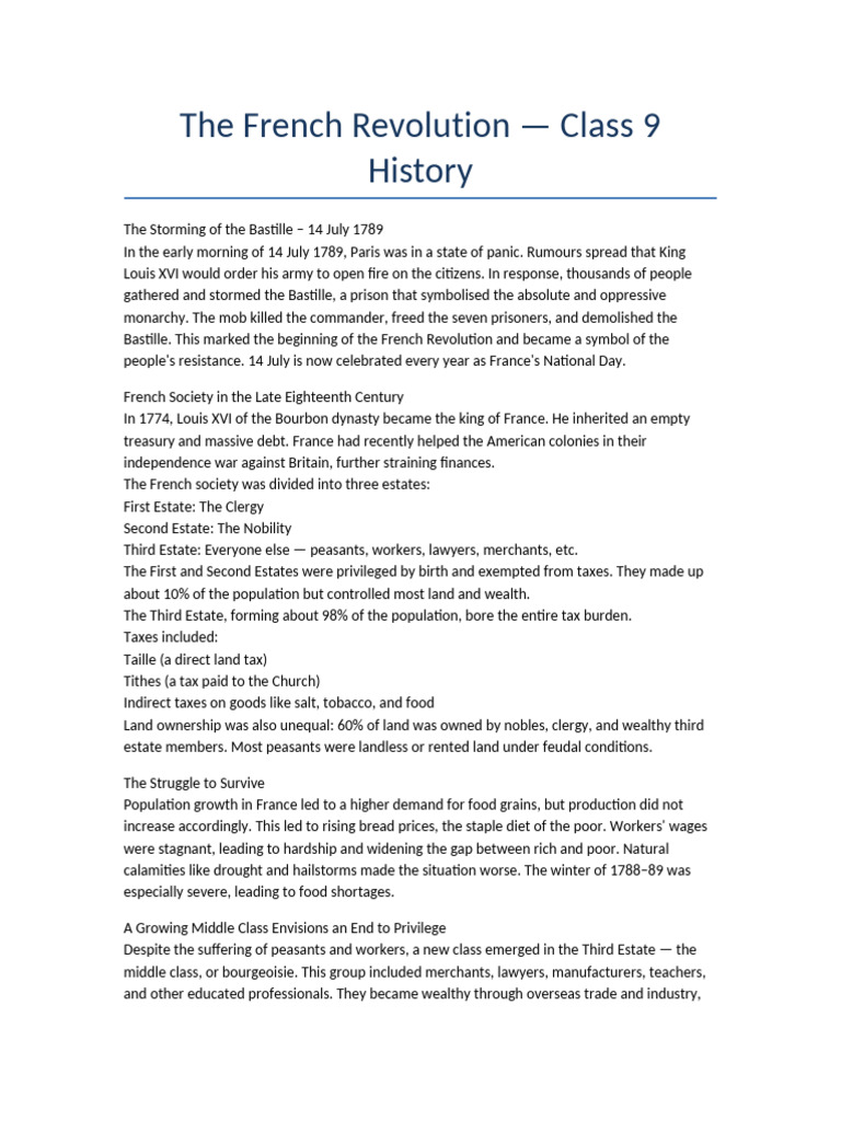 French Revolution Class 9 Notes | PDF | Maximilien Robespierre | Reign ...