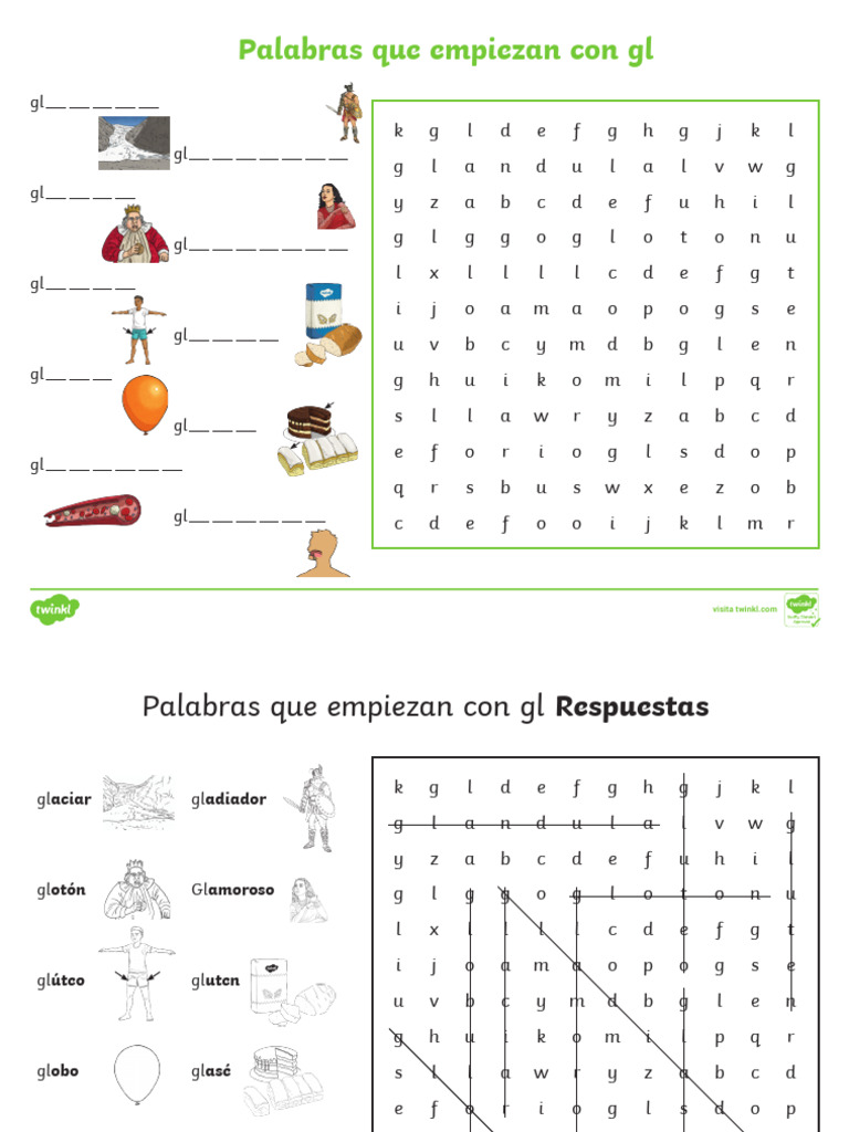 Sa L 10 Sopa de Letras Palabras Con GL Ver 1 | PDF