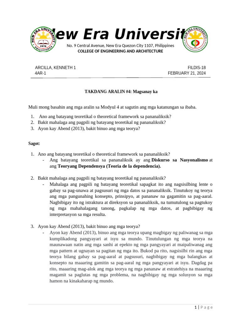 Takdang Aralin 4 | PDF