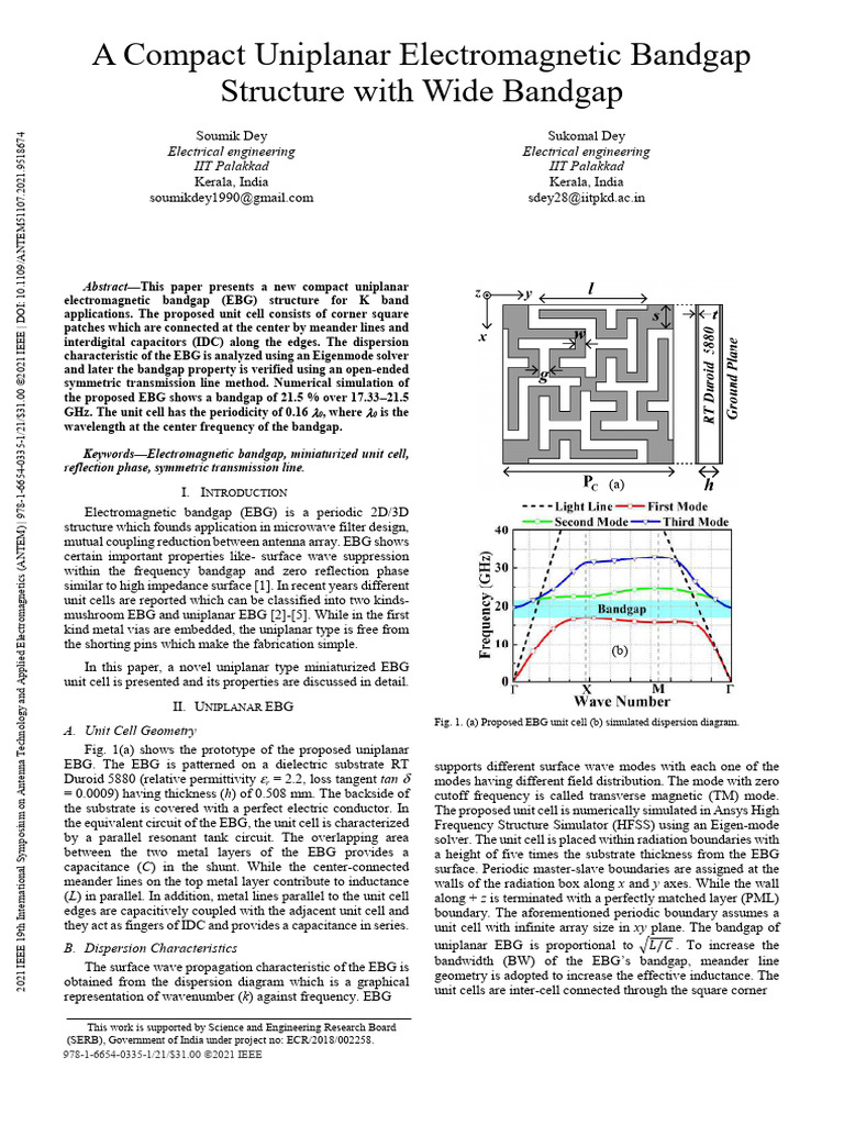 A Compact Uniplanar Electromagnetic Bandgap Structure With Wide Bandgap | PDF | Metamaterial ...