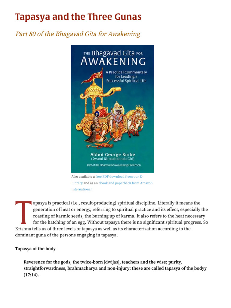 Tapasya and The Three Gunas | PDF | Bhagavad Gita | Ātman (Hinduism)