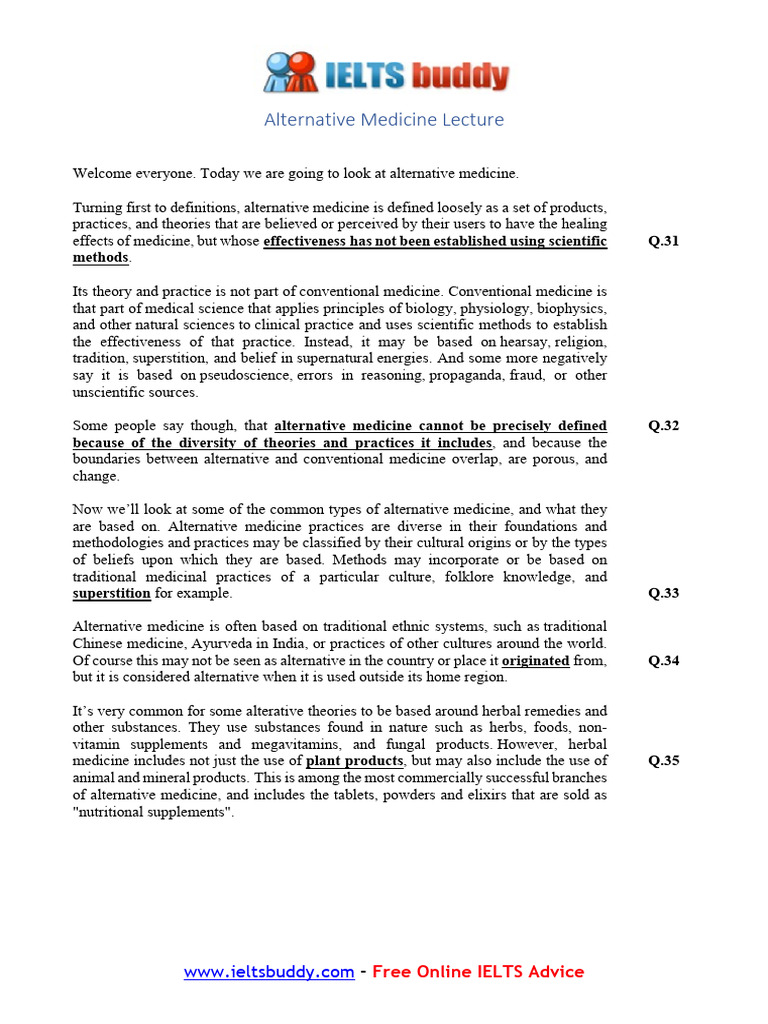 Ielts Listening Section 4 Practice | PDF | Alternative Medicine | Medicine