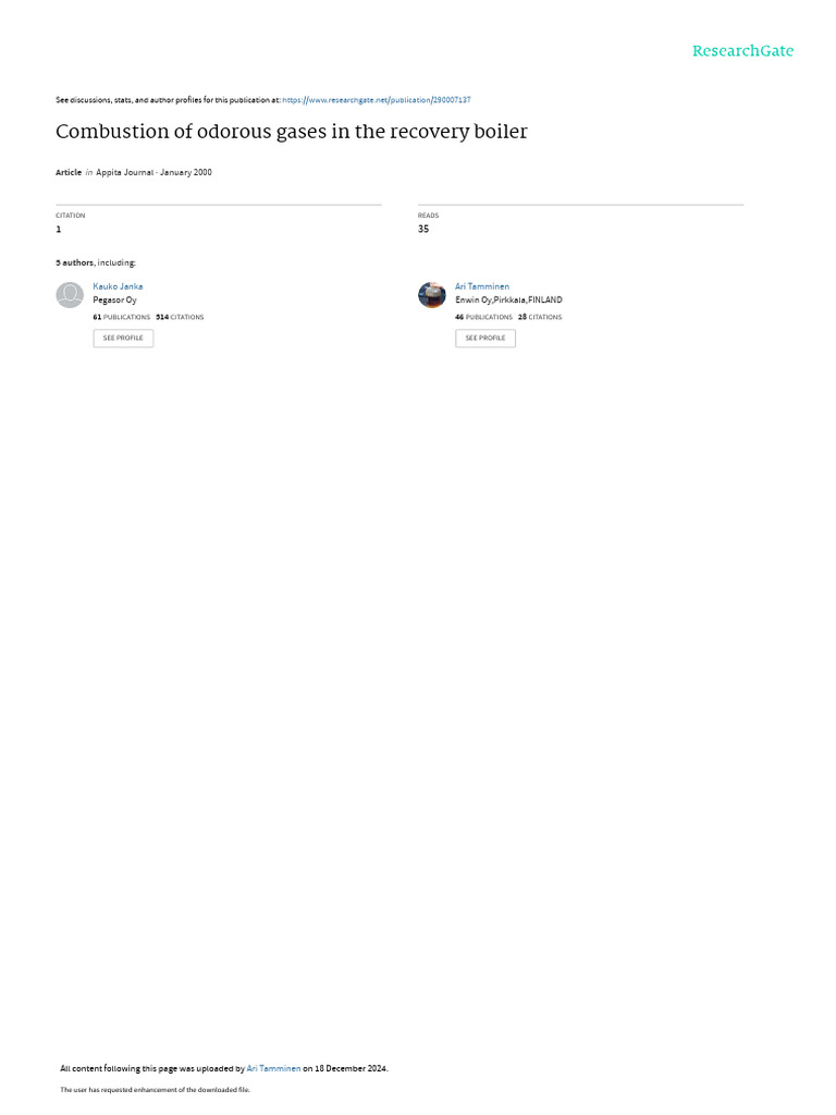 Combustion of Odorous Gases in The Recovery Boiler | PDF | Incineration ...
