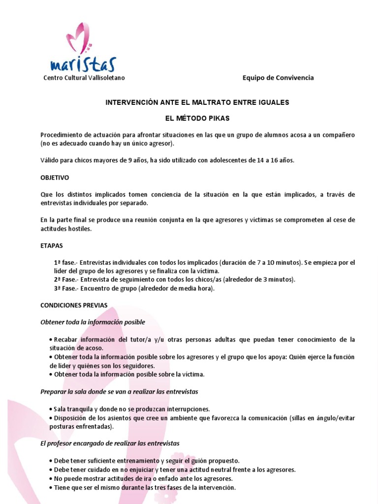 Intervención con el Método Pikas | PDF | Conflicto (proceso) | Sicología