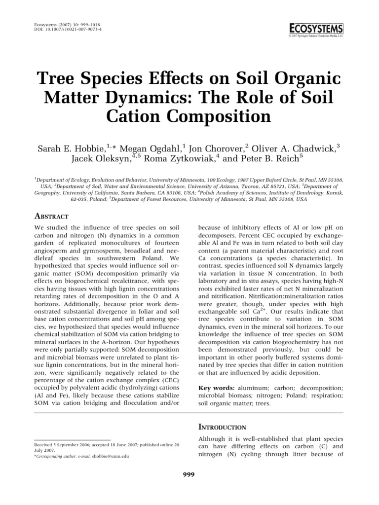 Hobbie Et Al. - 2007 - Tree Species Effects On Soil Organic Matter Dynamics The Role of Soil ...