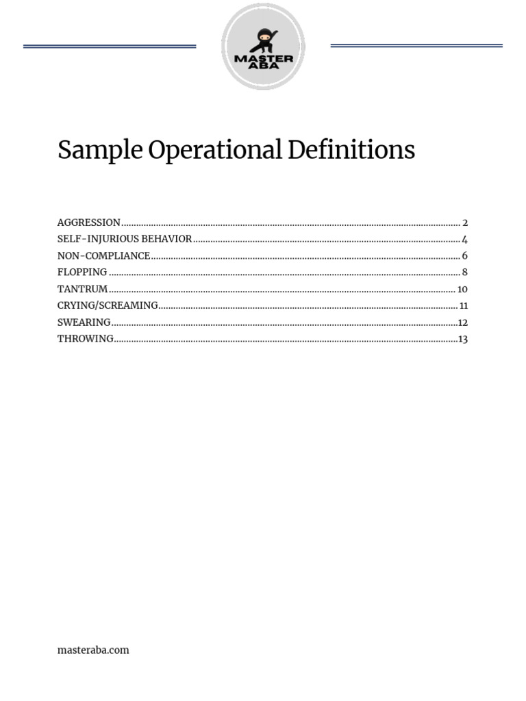 Sample Operational Definitions Updated | PDF | Aggression | Self Harm