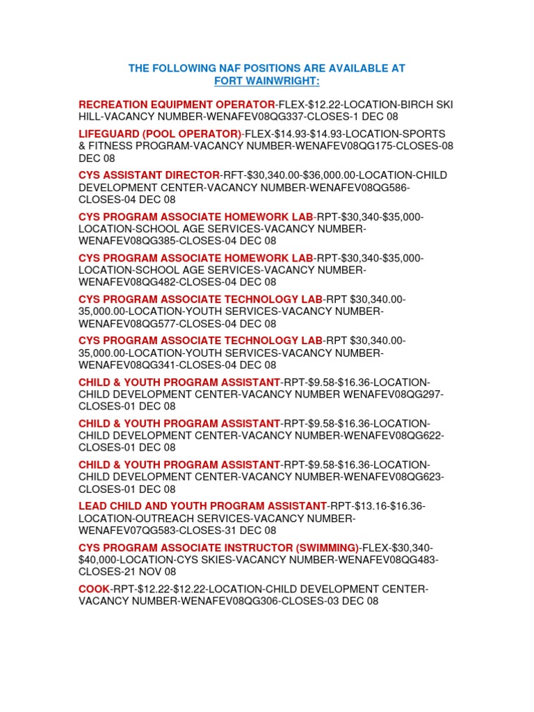 NAF Job Openings at Fort Wainwright | PDF | Business | Nature