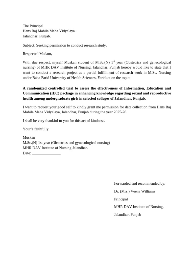 Permission Letter To Conduct Research Study | PDF
