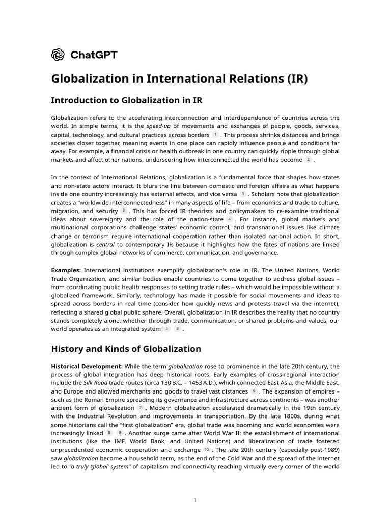 Globalization in International Relations (IR) | PDF | Cost Of Living | Migrant Worker