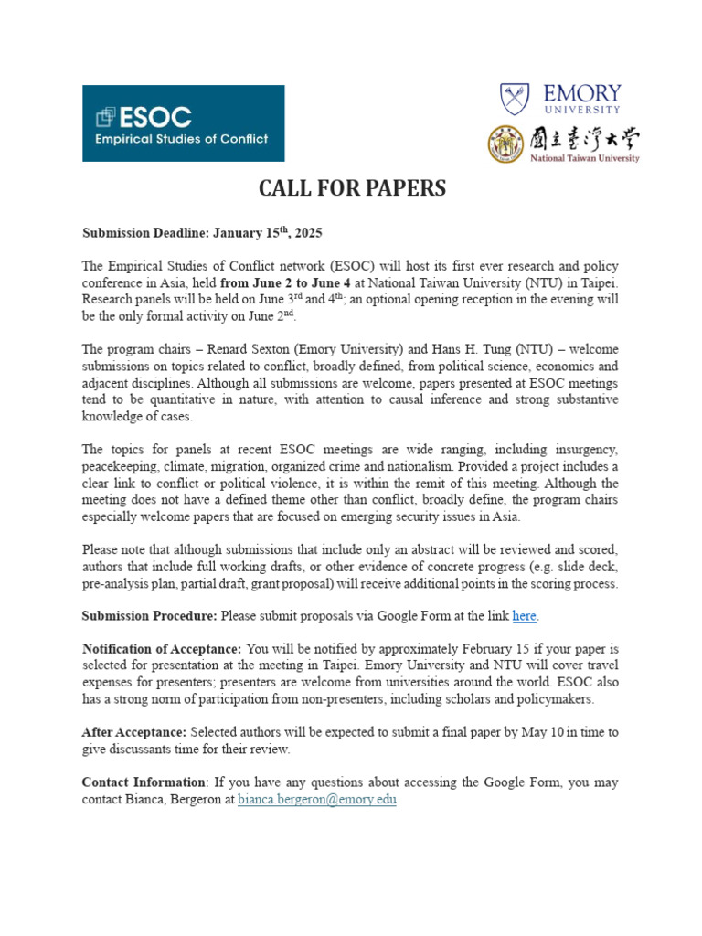 Call For Papers Esoc Conference Taipei 2025 | PDF