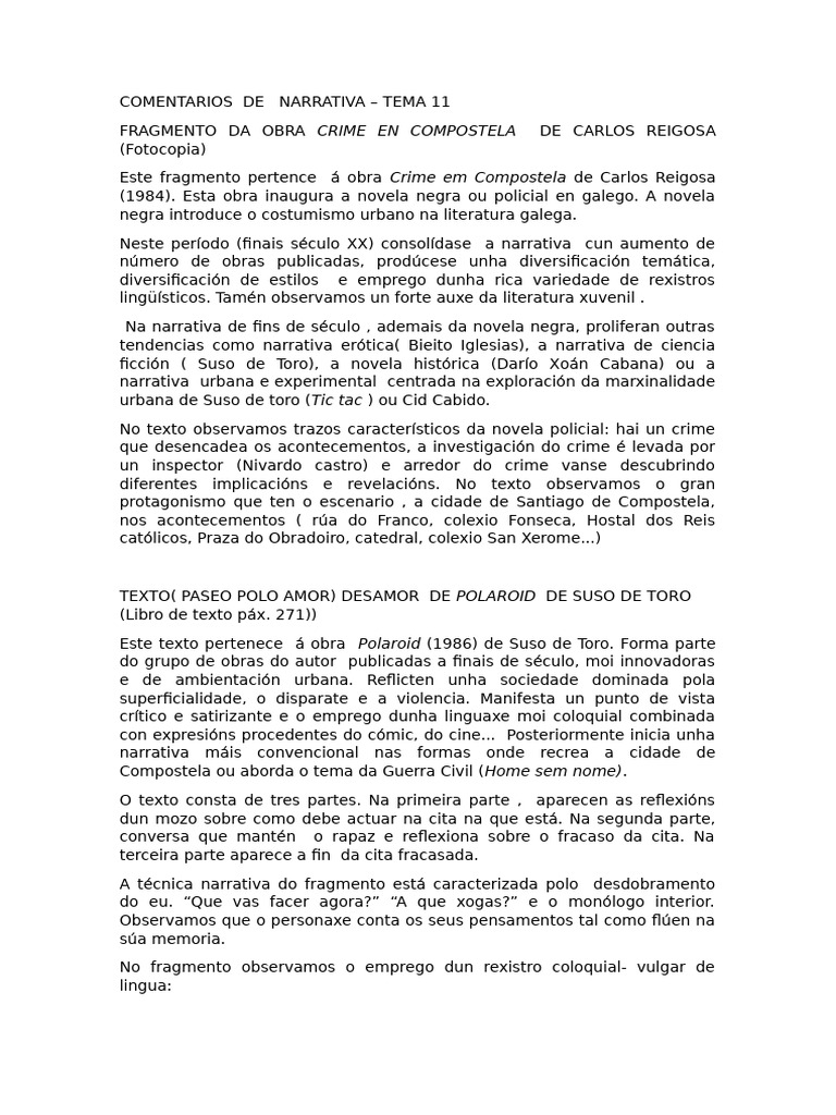 Comentario Textos Tema 11 - Narrativa | PDF