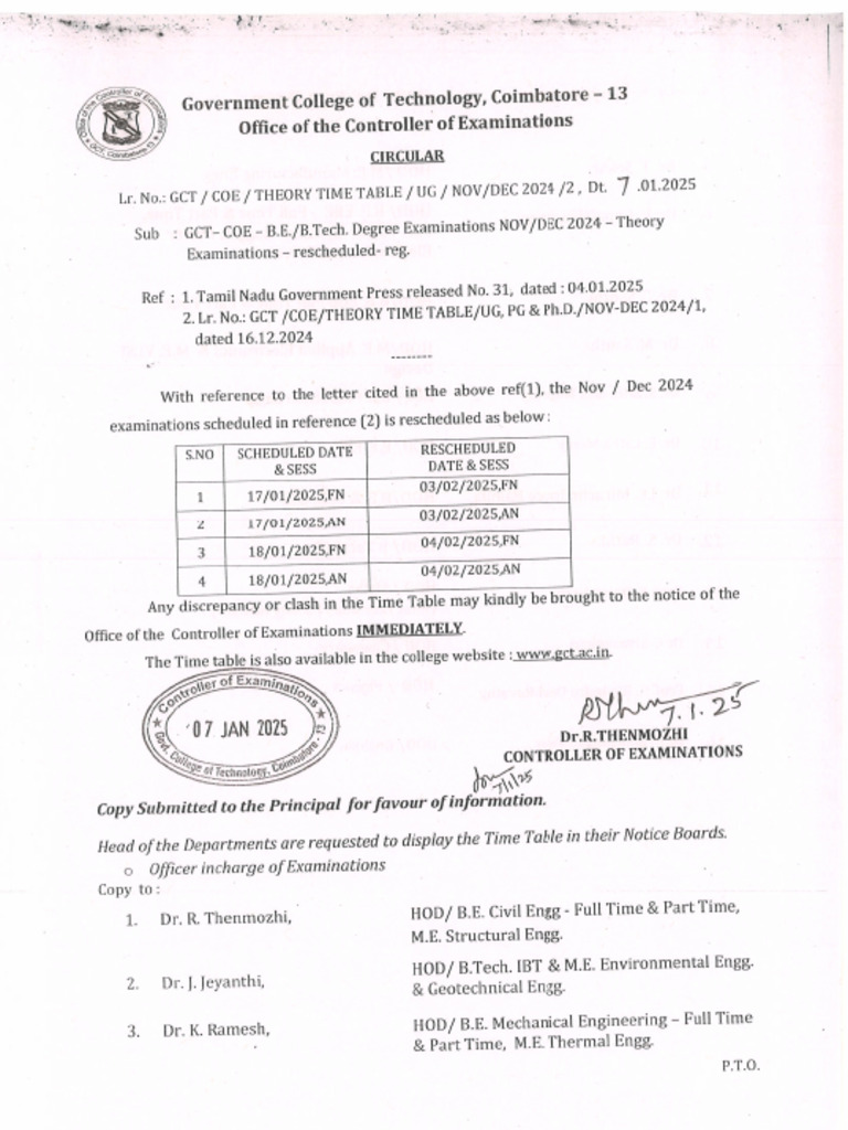 Rescheduled Time Table | PDF