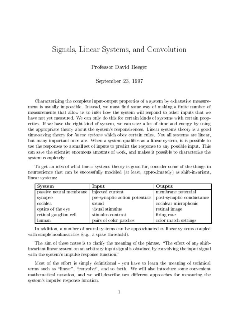 Signals, Linear Systems, and Convolution: Professor David Heeger ...
