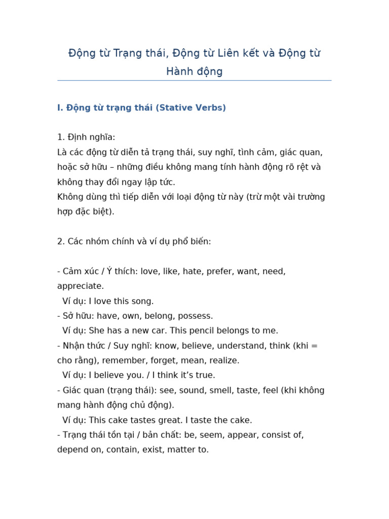 Stative Linking Action Verbs Theory | PDF