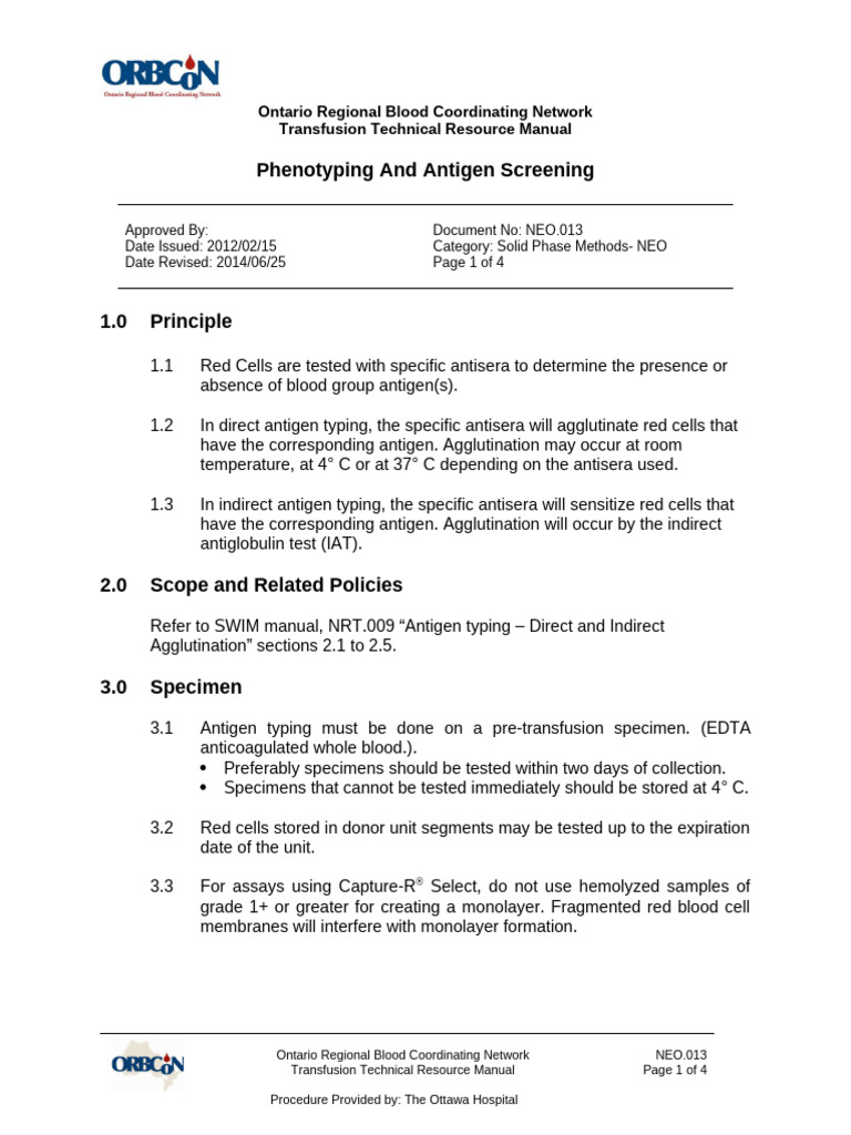 Blood Antigen Testing Procedures | PDF | Body Fluids | Blood