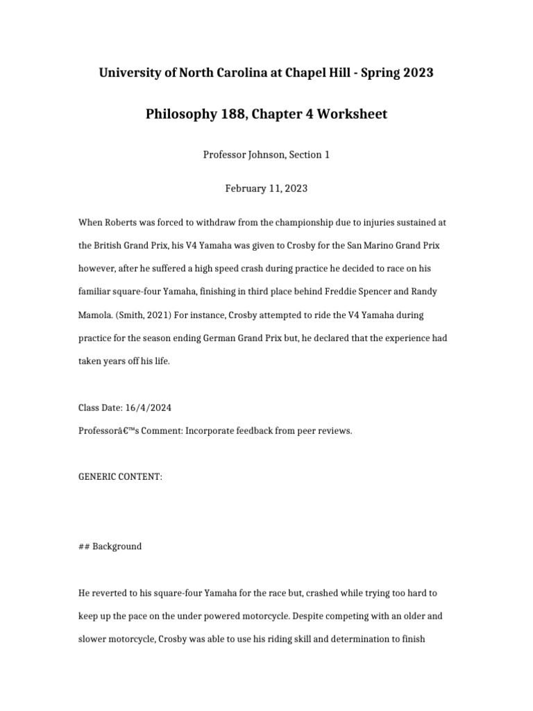 Philosophy 188 Chapter 4 Worksheet | PDF | Motorsport Competitions ...