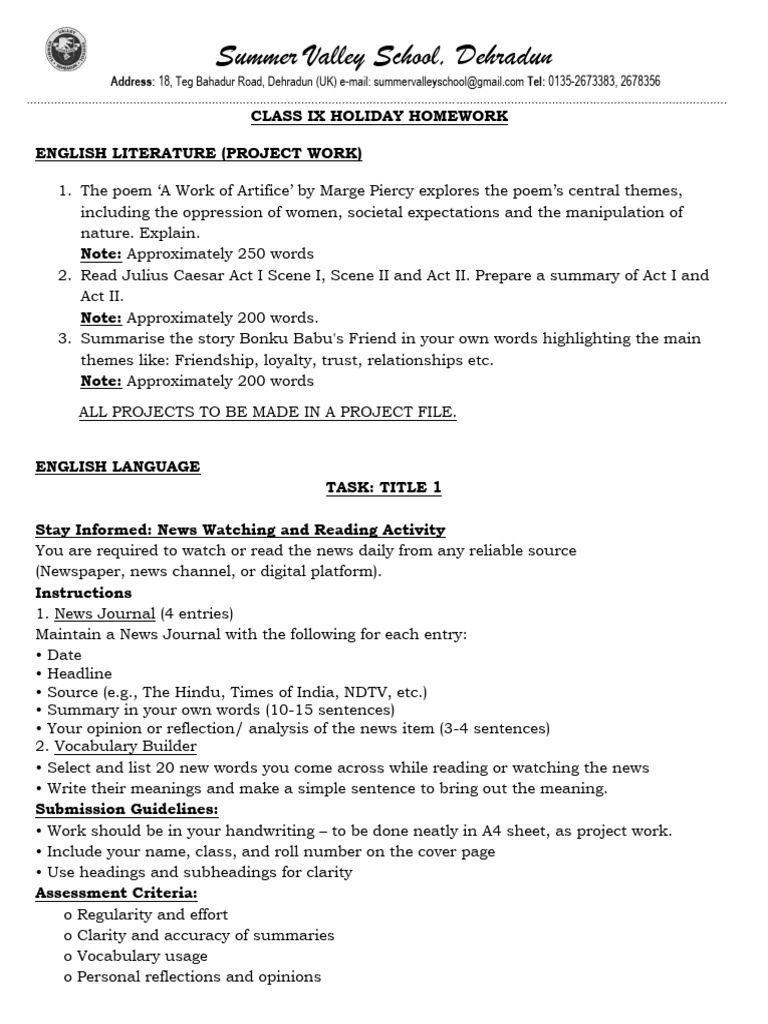 Class IX Holiday Homework Guide | PDF | Metre | Force