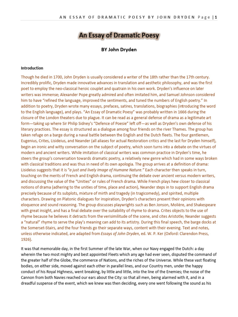 An Essay of Dramatic Poesy | PDF | John Dryden