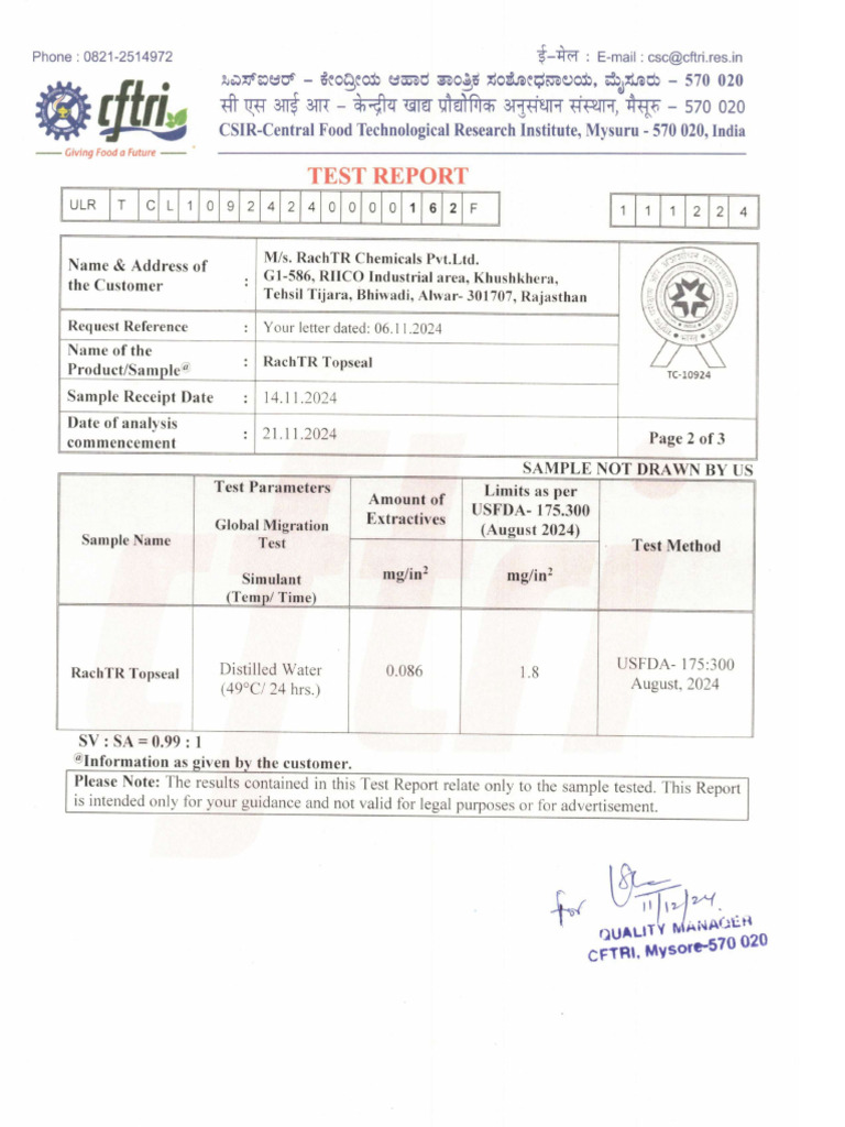 Lab Test Report Nano Fluoropolymer Material | PDF