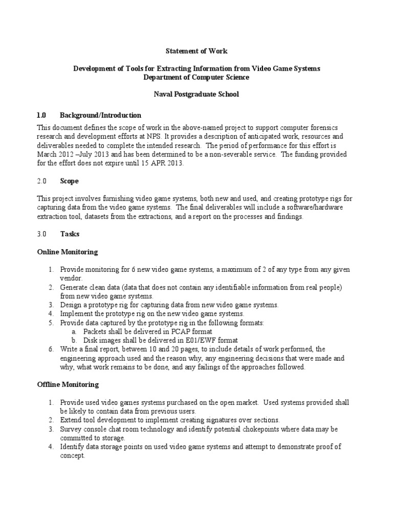 N0024412R0024 Statement of Work NPS | Invoice | Video Game Consoles ...