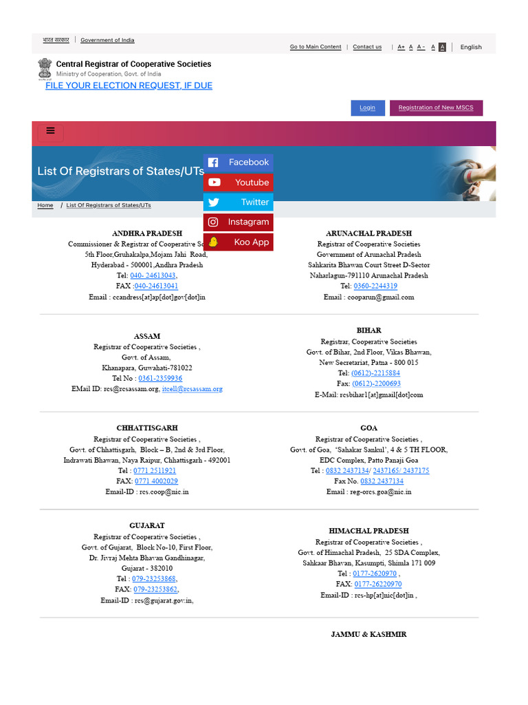 Central Registrar of Cooperative Societies - Ministry of Cooperation, Government of India | PDF ...