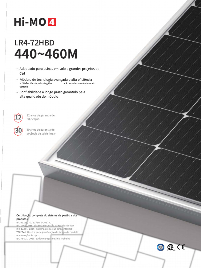 Datasheet do Módulo Solar LONGi 450W | PDF | Eletricidade