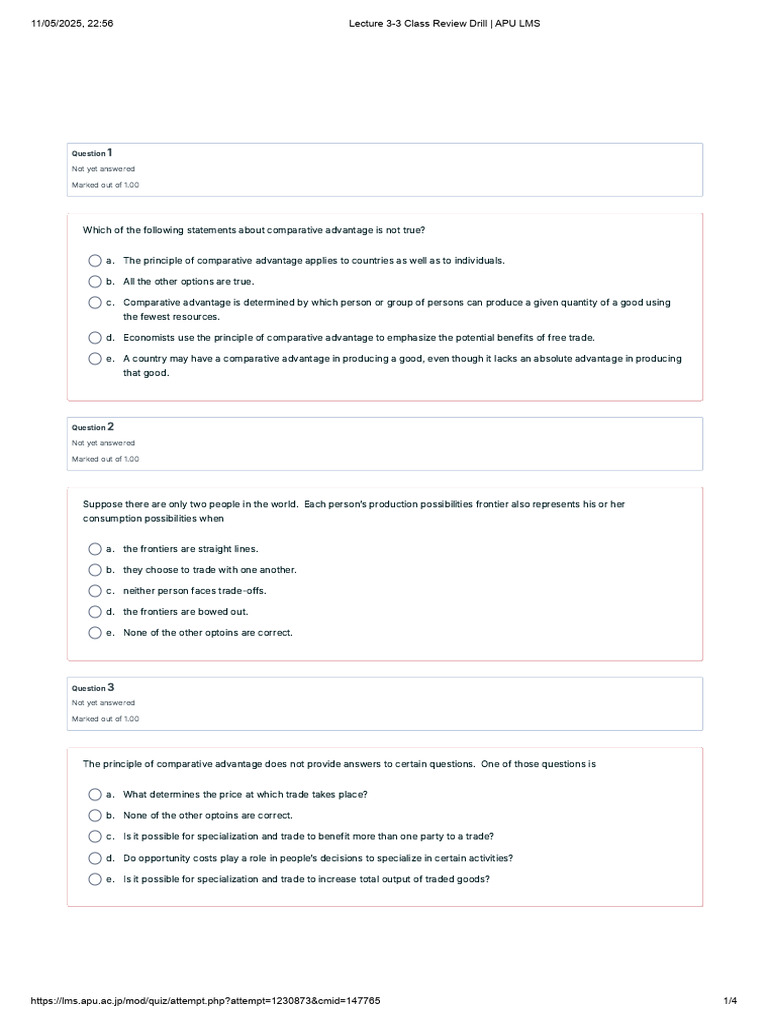 Lecture 3-3 Class Review Drill - APU LMS | PDF | Comparative Advantage ...
