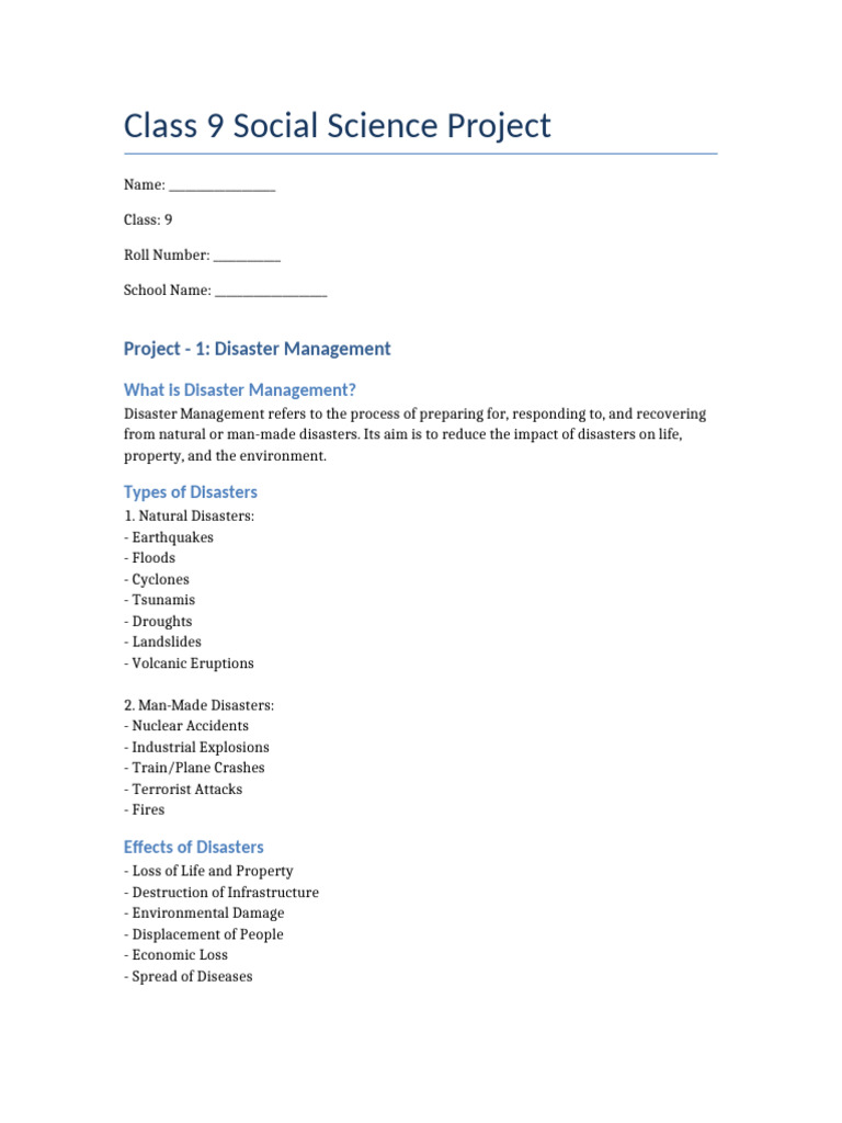 Class 9 Social Science Projects | PDF | Emergency Management | Disasters