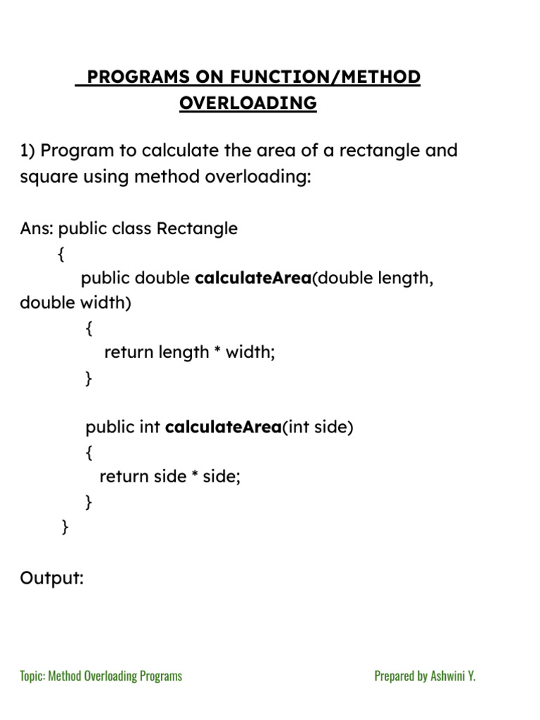 5) Programs On Function - Method Overloading | PDF | Area | Computer Programming