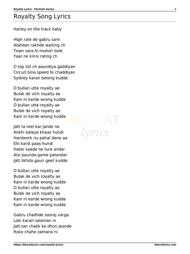 Royalty Lyrics by Parmish Verma | PDF