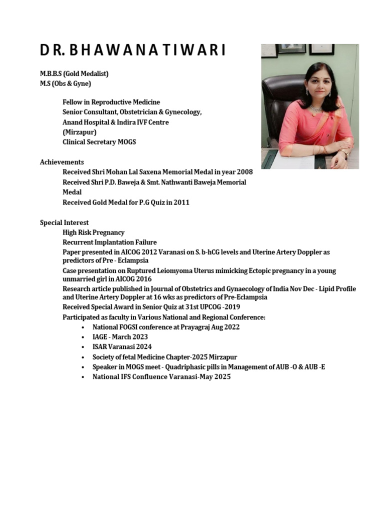CV - Dr. Bhawana Tiwari | PDF