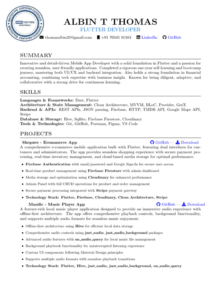Albin Thomas Resume (2) (1) Compressed | PDF | Mobile App | User Interface