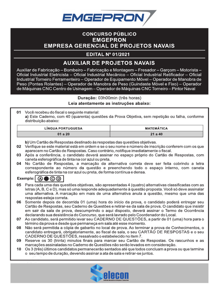 Auxiliar de Projetos Navais Bombeiro | PDF