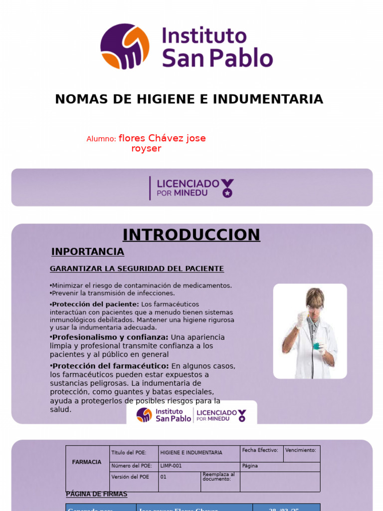 Poe - Normas de Higiene e Indumenta | PDF | Lavado de manos | Higiene