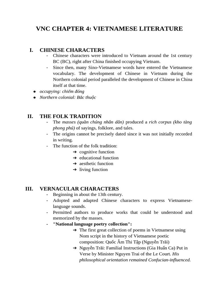 VNC Chapter 4 - Vietnamese Literature | PDF