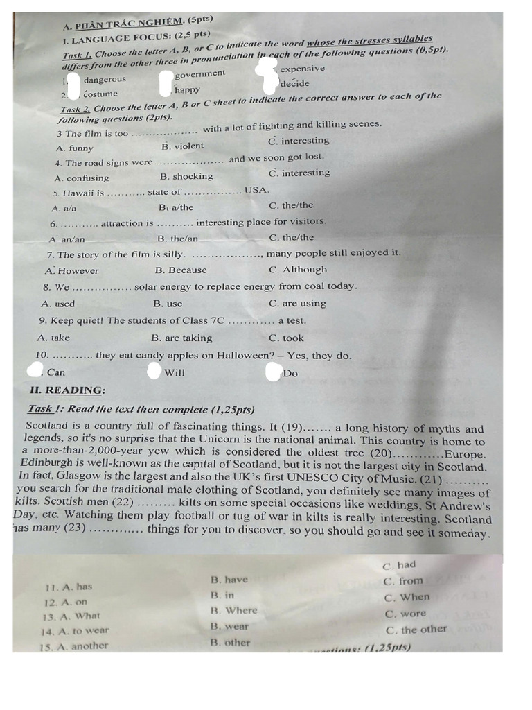 On Tap Anh 7 Cuối Hk2 | PDF