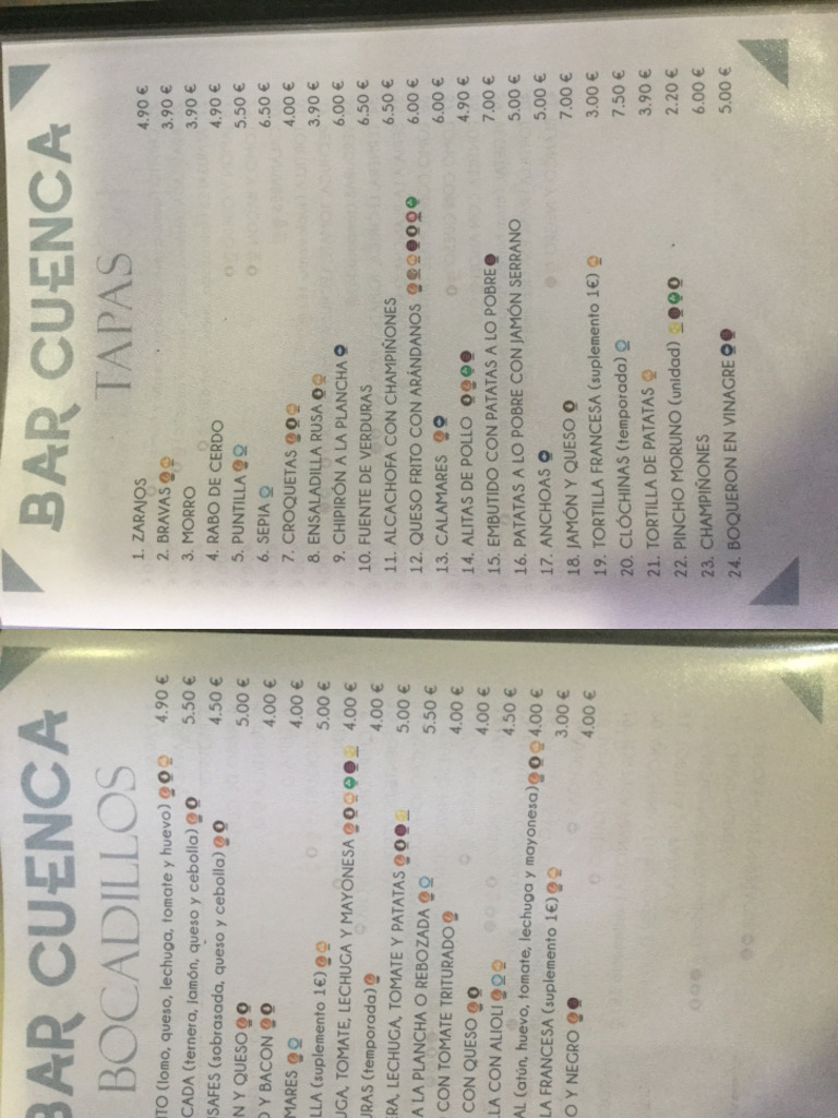 Bar Cuenca Menu | PDF