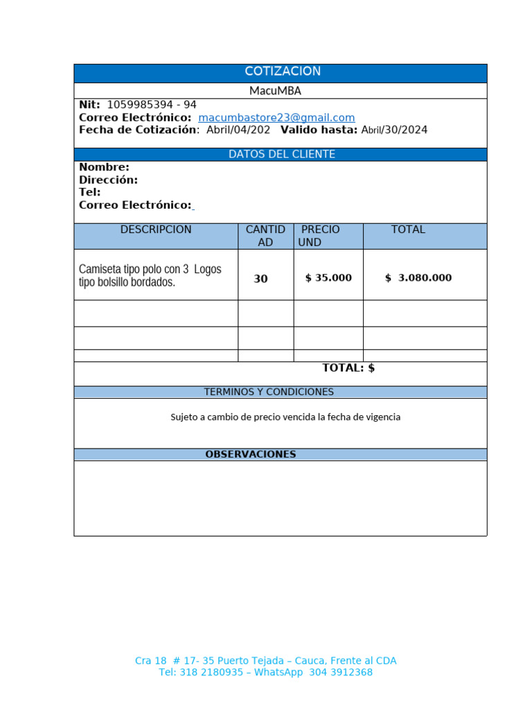 Cotizacion Alcaldia | PDF