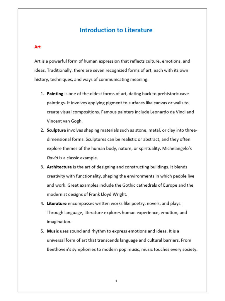 Introduction To Literature | PDF | Poetry | Paintings