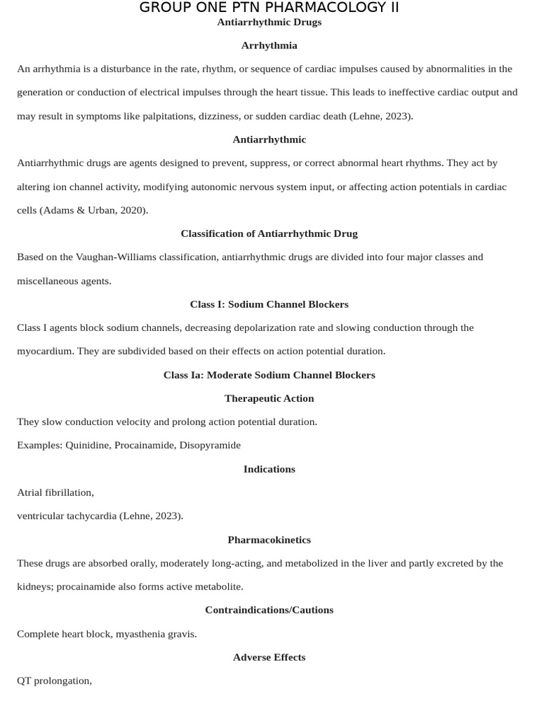 Group 1 Pharmacology PTN | PDF | Heart | Cardiac Electrophysiology