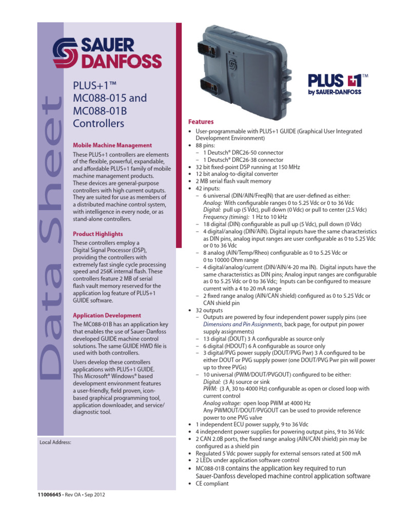 PLUS+1 MC088-015 and MC088-01B Controllers - Sauer-Danfoss | PDF | Digital Signal Processing ...