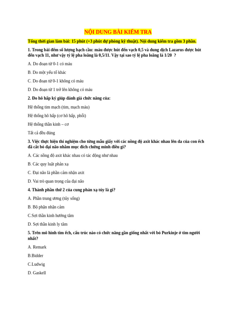 ĐỀ GK SINH LÝ Y22_Y23 (LT THỰC TẬP) | PDF