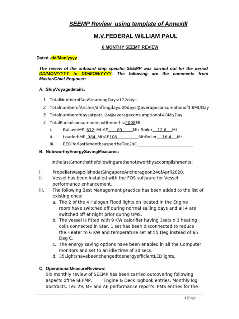Annex III - Seemp Review Template Federal William Paul | PDF | Fuel Oil | Lighting