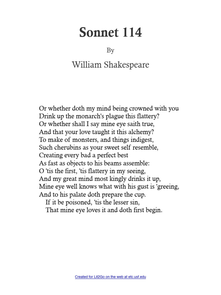 Analysis of Shakespeare's Sonnet 114 | PDF