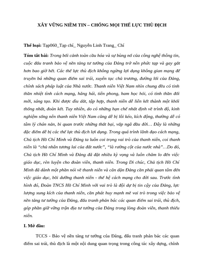 060 - Tạp Chí - Nguyễn Linh Trang - Xây Vững Niềm Tin Chống Mọi Thế Lực Thù Địch | PDF