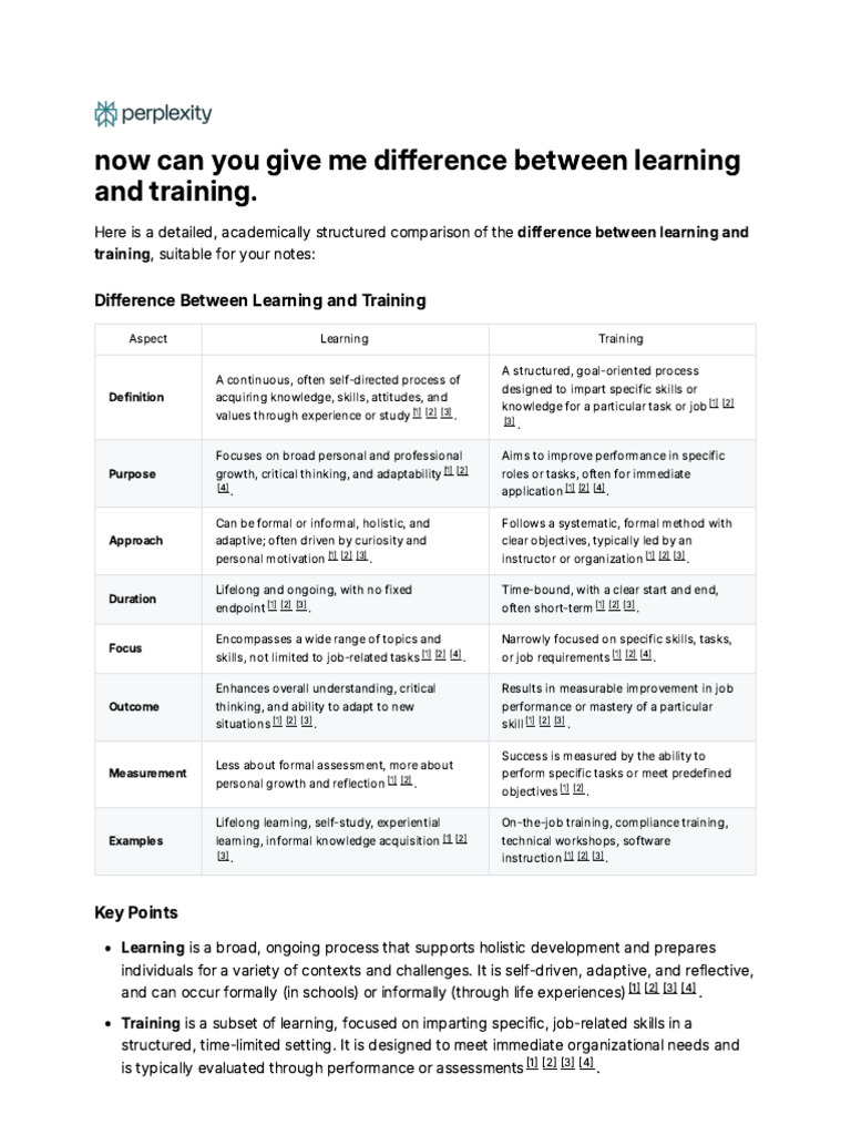 Learning vs. Training: Key Differences | PDF | Learning | Skill