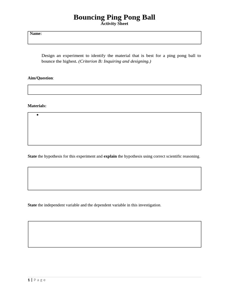 Activity Sheet 1 Bouncing Ball | PDF