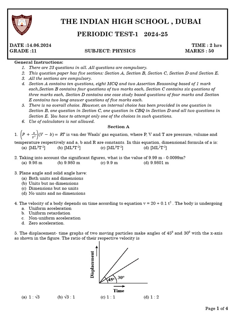 QP G11 PT1 Phy 2024 | PDF | Acceleration | Velocity