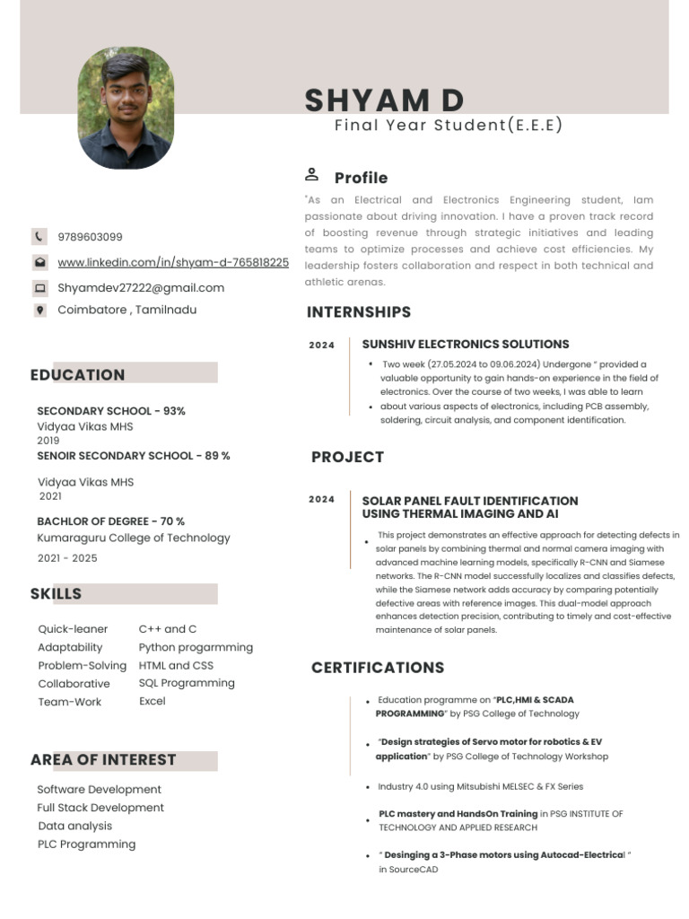 Electrical Engineering Student Profile | PDF | Electronics ...